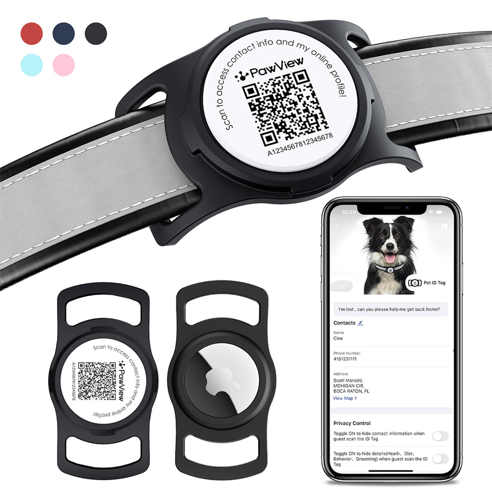 PawView Anti-Loss Smart Pet ID Tag with QR Code - With AirTag Holder f ...